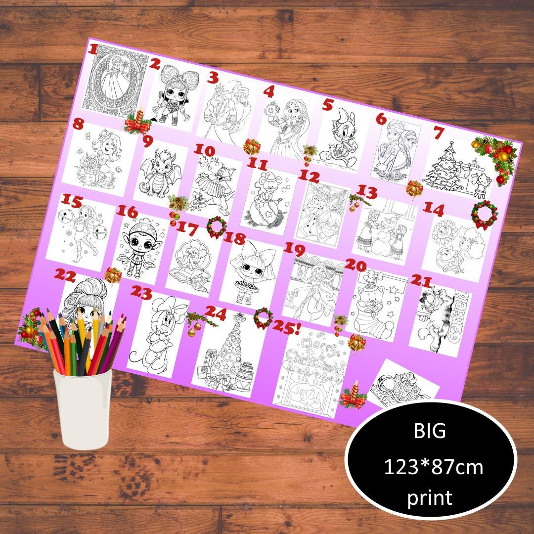 Big Christmas Coloring Page, Advent Calendar, Coloring Page for Girls ...
