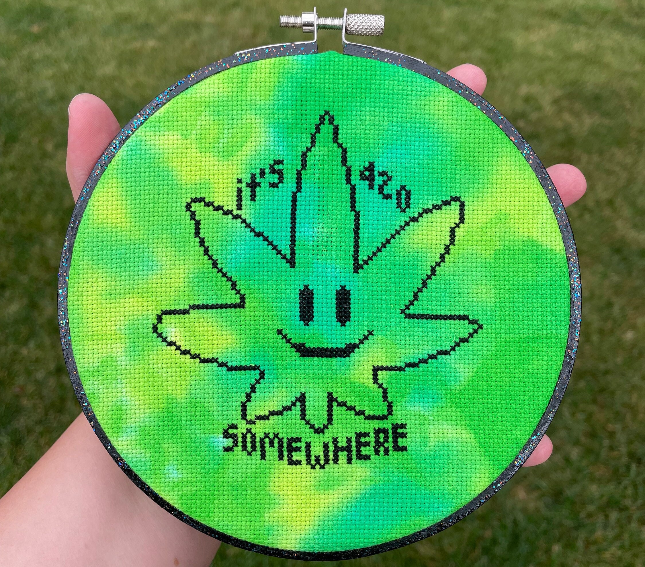 Its 420 Somewhere Smiley Weed Leaf Cross Stitch Pattern Downloadable ...