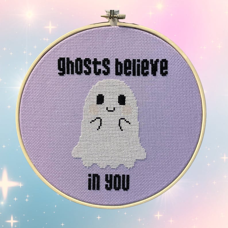 Ghosts Believe in You Cute Blushing Ghost Cross Stitch Pattern ...