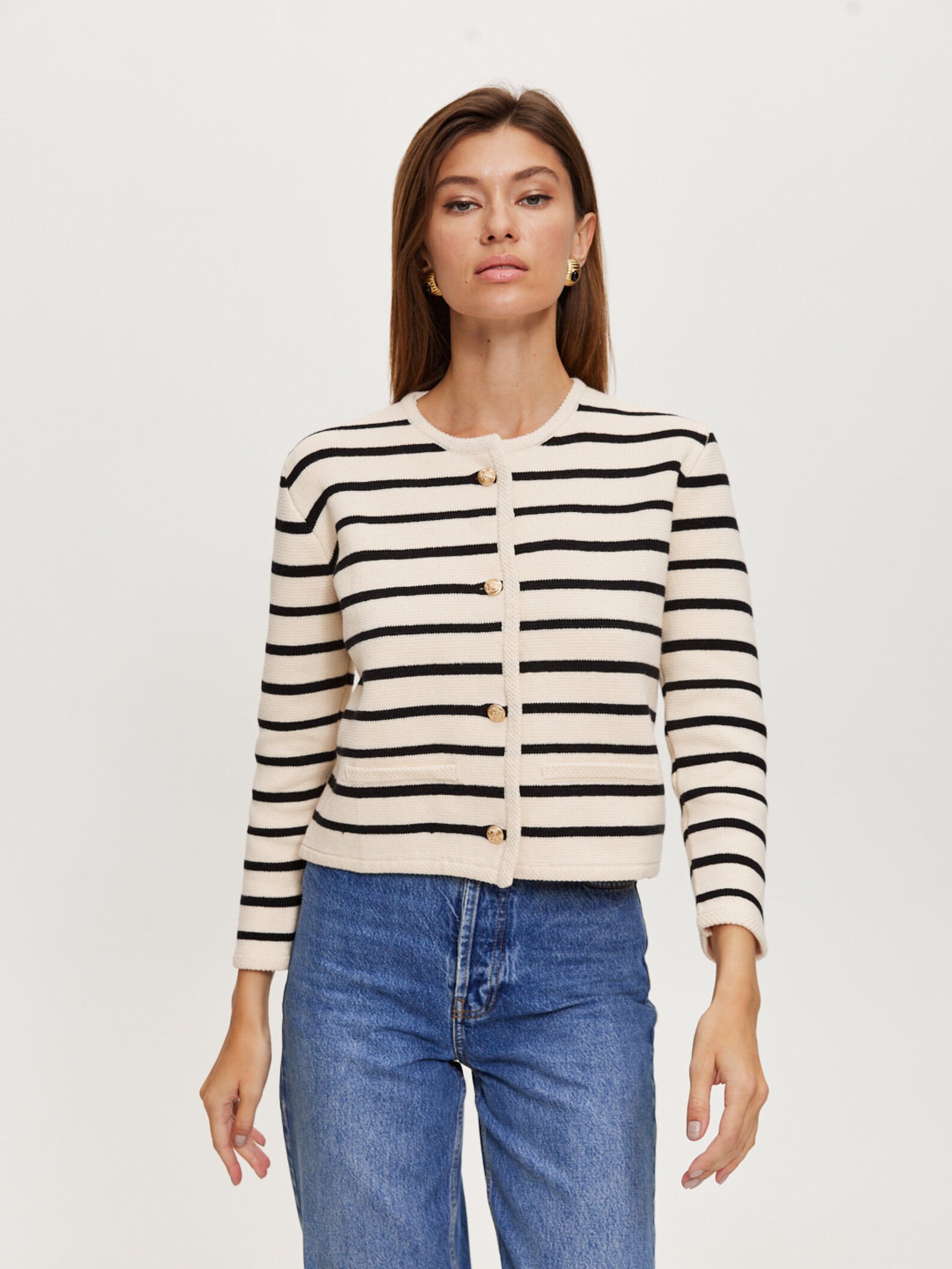 High Quality Cotton Knitted Striped Cardigan in Black Black - Etsy