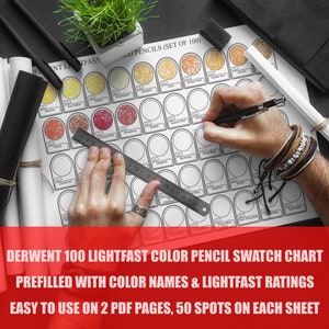 Derwent Lightfast 100 Colored Pencils Color Swatch Chart- Prefilled ...