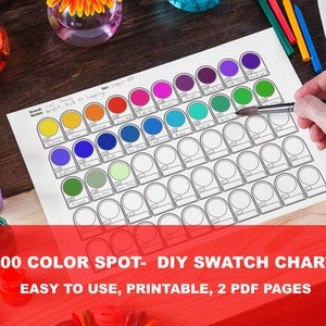 100 Color Printable Swatch Chart- Generic - DIY- Artist Reference ...