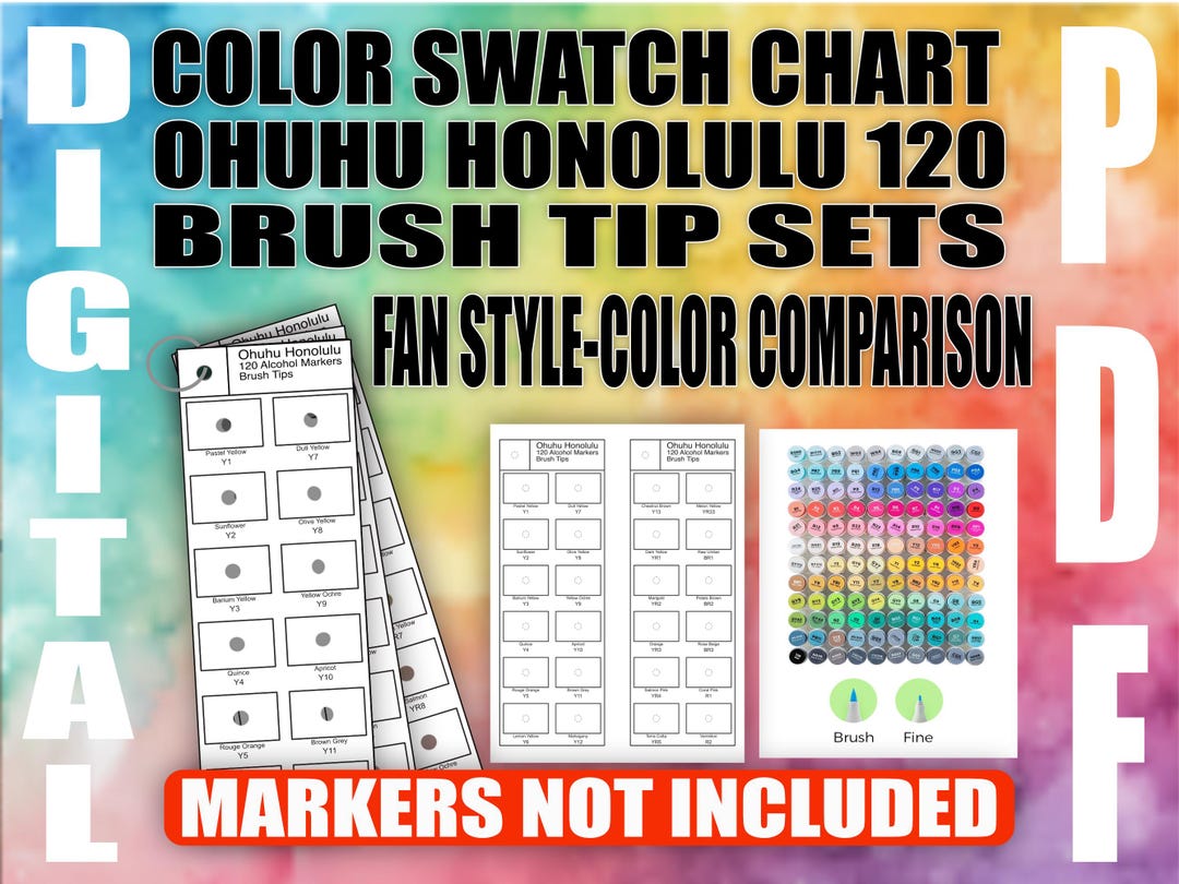 Fan Style Ohuhu Honolulu 120 Color Alcohol Marker Swatch Chart- Brush ...