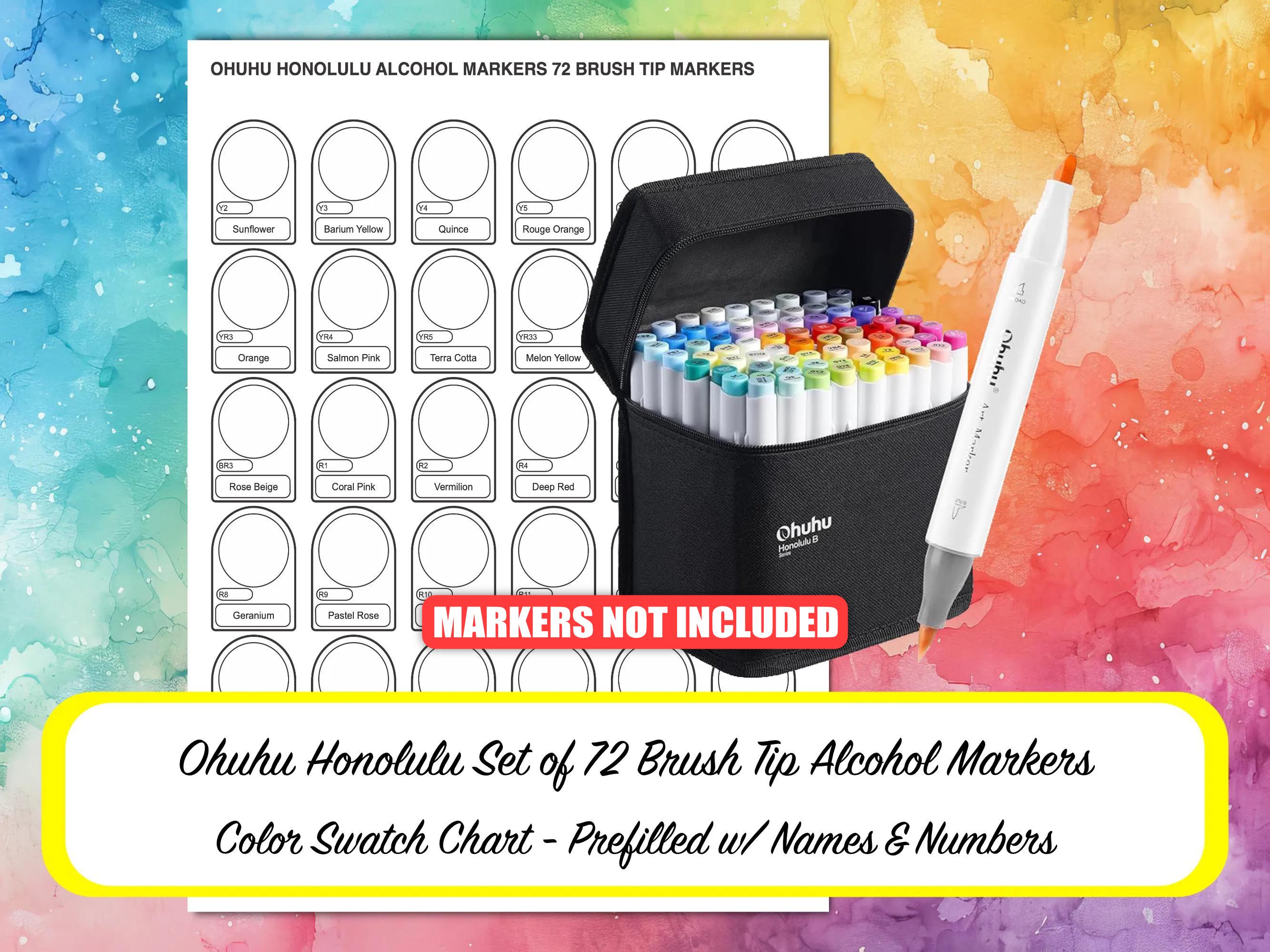 Ohuhu Honolulu 72 Color Alcohol Marker Swatch Chart for Brush Sets ...