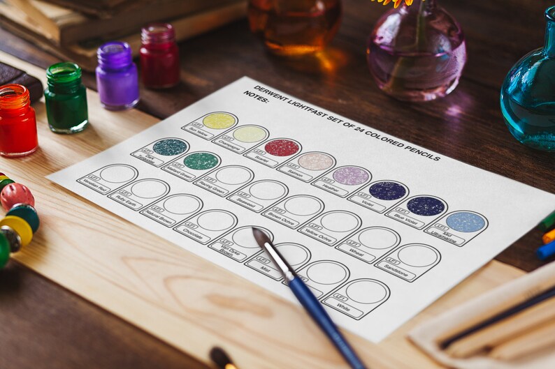 Derwent Lightfast 24 Colored Pencils Color Swatch Chart Prefilled ...