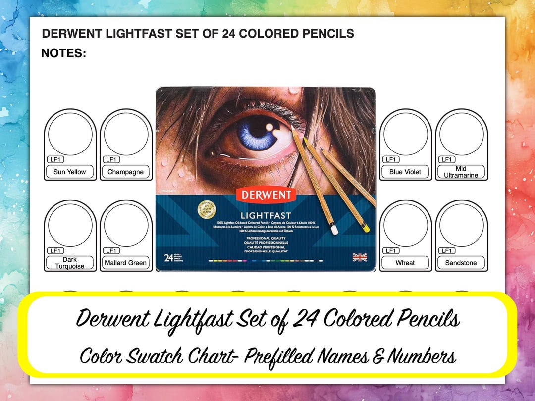 Derwent Lightfast 24 Colored Pencils Color Swatch Chart Prefilled ...