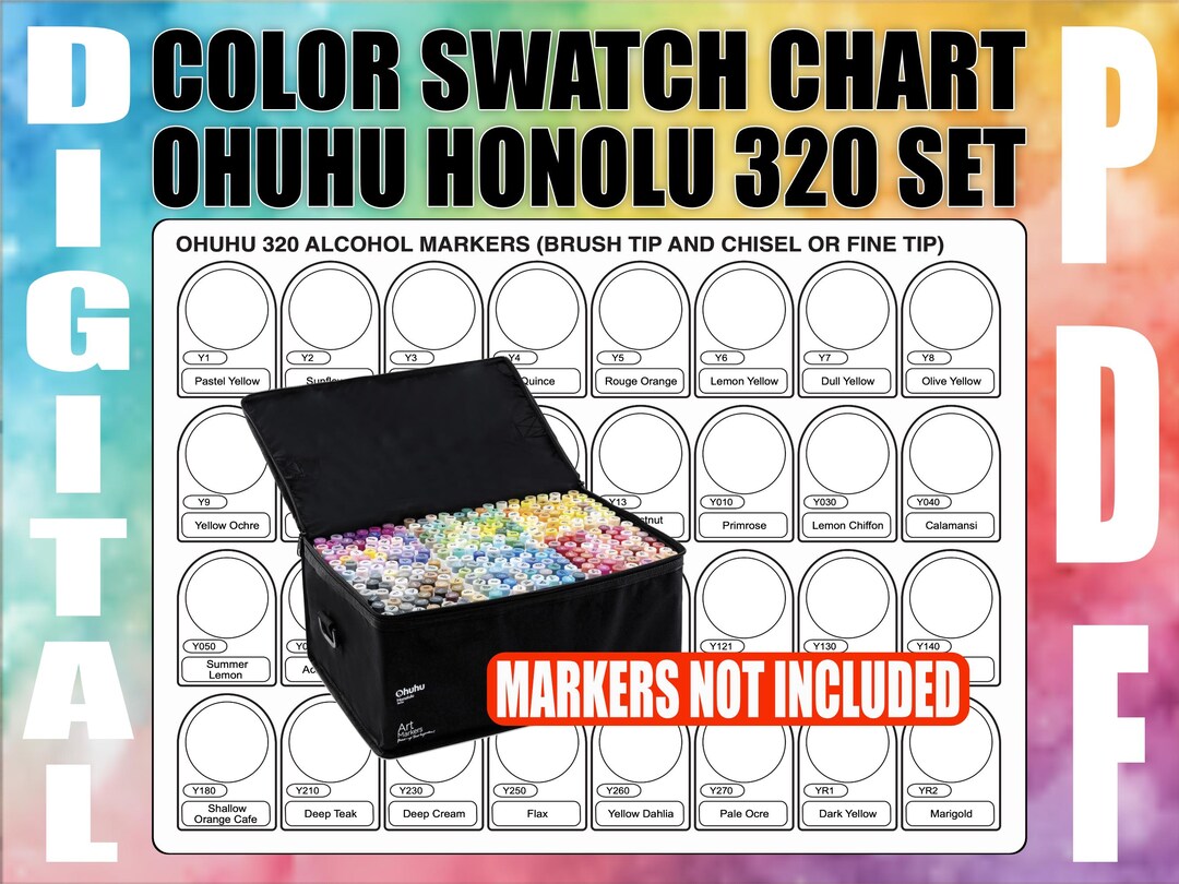 OHUHU HONOLULU 320 Color Alcohol Marker Swatch Chart for Brush Sets ...