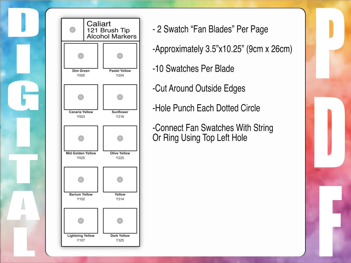 Caliart 121 Brush Marker Color Marker Swatch Chart (printable PDF) - Etsy