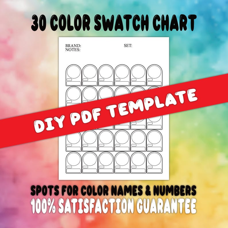 30 Color Swatch Chart- BLANK DIY- Spots for Color Names & Numbers PDF ...