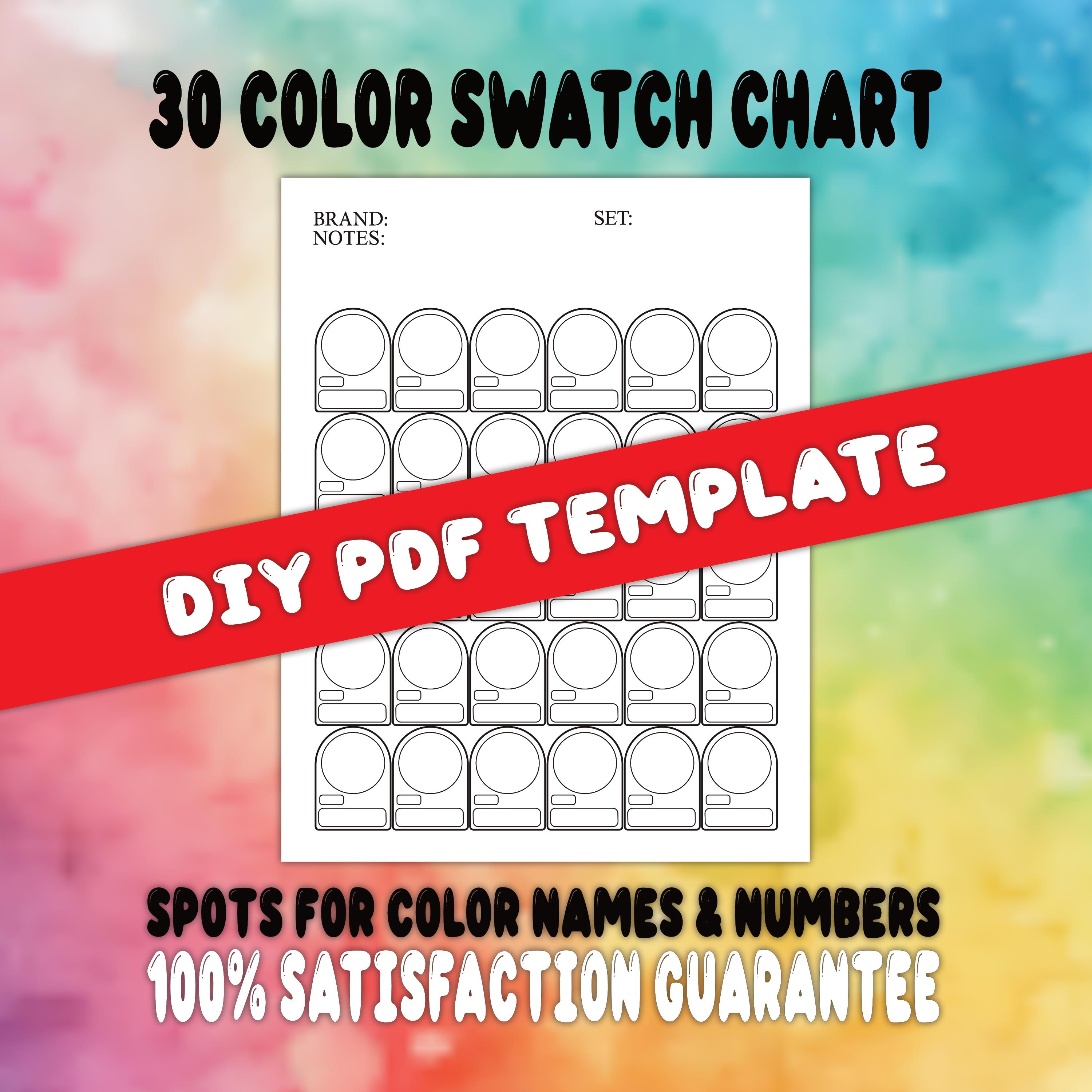 30 Color Swatch Chart- BLANK DIY- Spots for Color Names & Numbers PDF ...