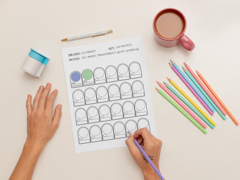 24 Color Printable Swatch Chart Generic DIY Artist Reference Colored ...