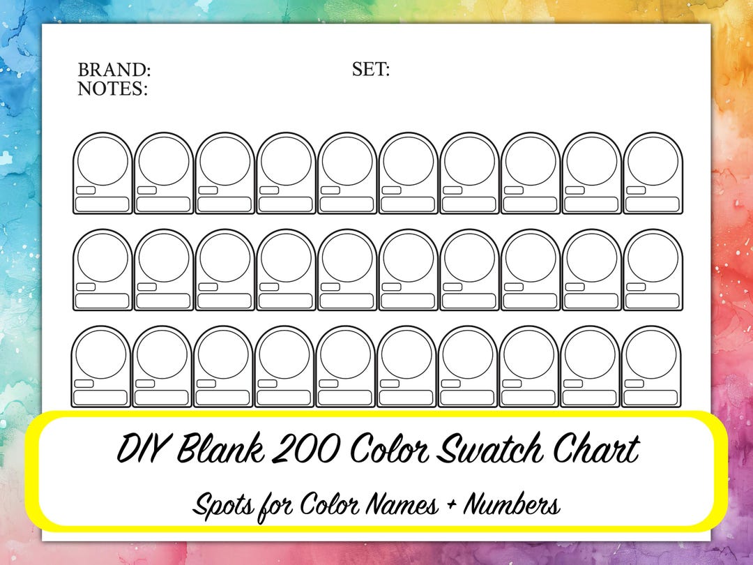 200 Color Swatch Chart Printable- Generic - DIY- Artist Reference ...