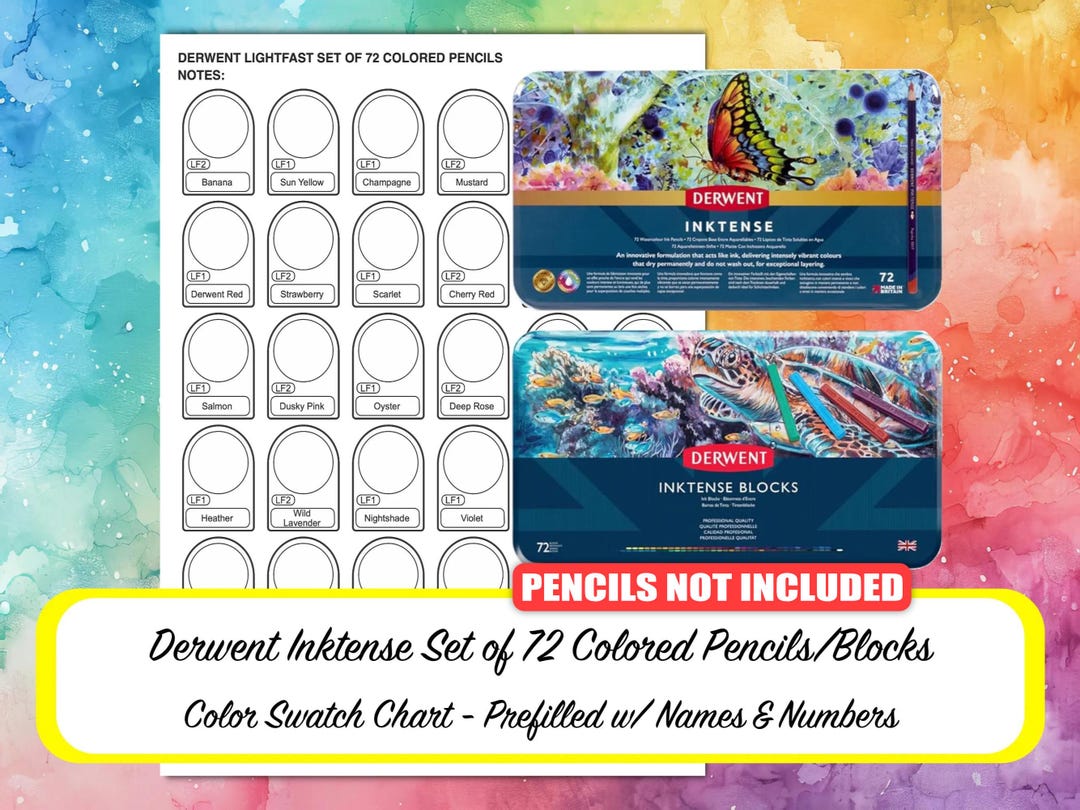 Color Swatch Chart- DERWENT INKTENSE 72 Colored Pencils - Prefilled ...