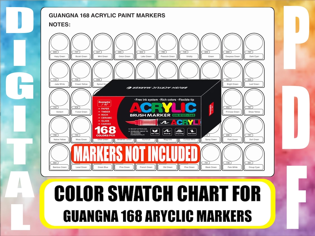 Guangna 168 Acrylic Paint Marker Set Color Swatch Chart PDF Sheets ...