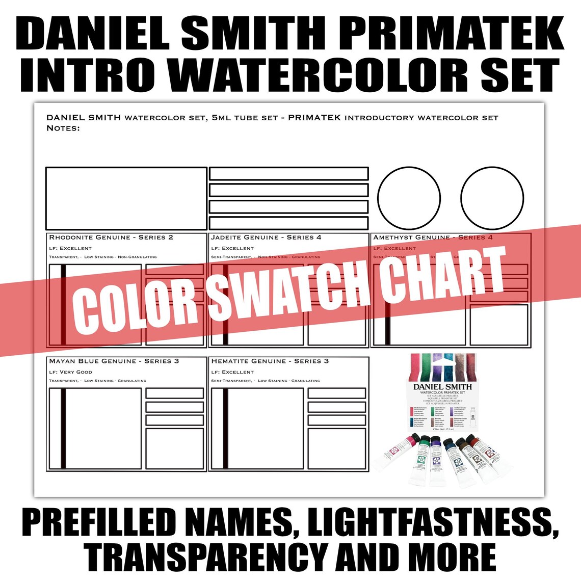 DANIEL SMITH Watercolor Primatek Introductory Set 6 Color Swatch Chart ...
