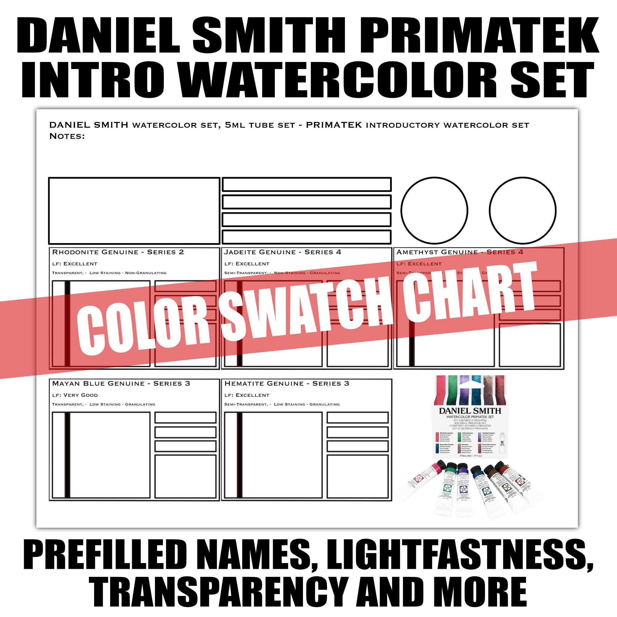 DANIEL SMITH Watercolor Primatek Introductory Set 6 Color Swatch Chart ...