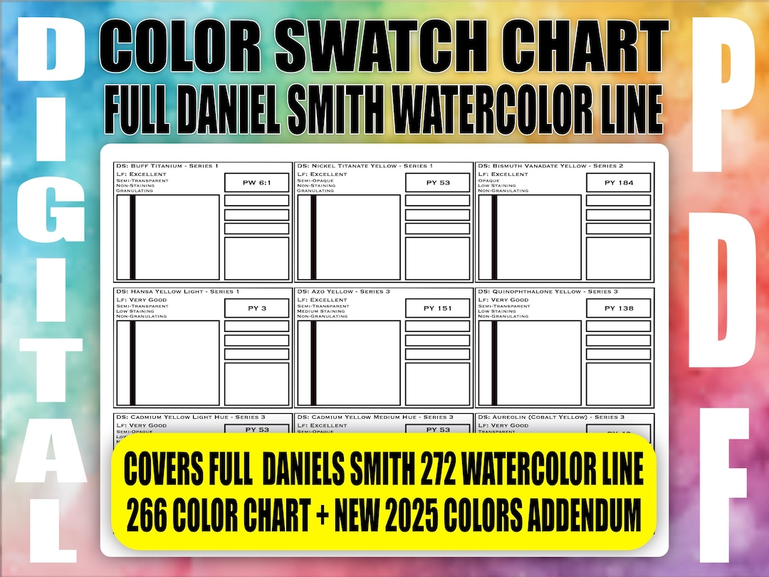 272 DANIEL SMITH Watercolor Color Swatch Chart- Full Paint Line- New ...