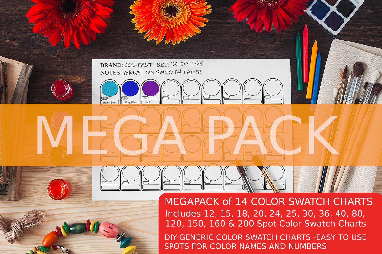 16 Printable Color Swatch Chart Mega Pack DIY Generic Colored Pencils ...