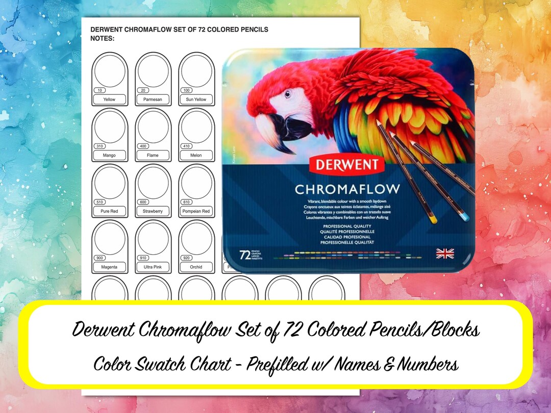 Derwent Chromaflow 72 Colored Pencils Color Chart Prefilled Swatch ...