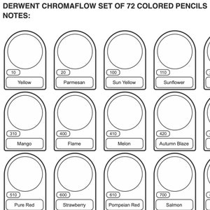 DERWENT CHROMAFLOW 72 Colored Pencils Color Chart- Prefilled Swatch ...