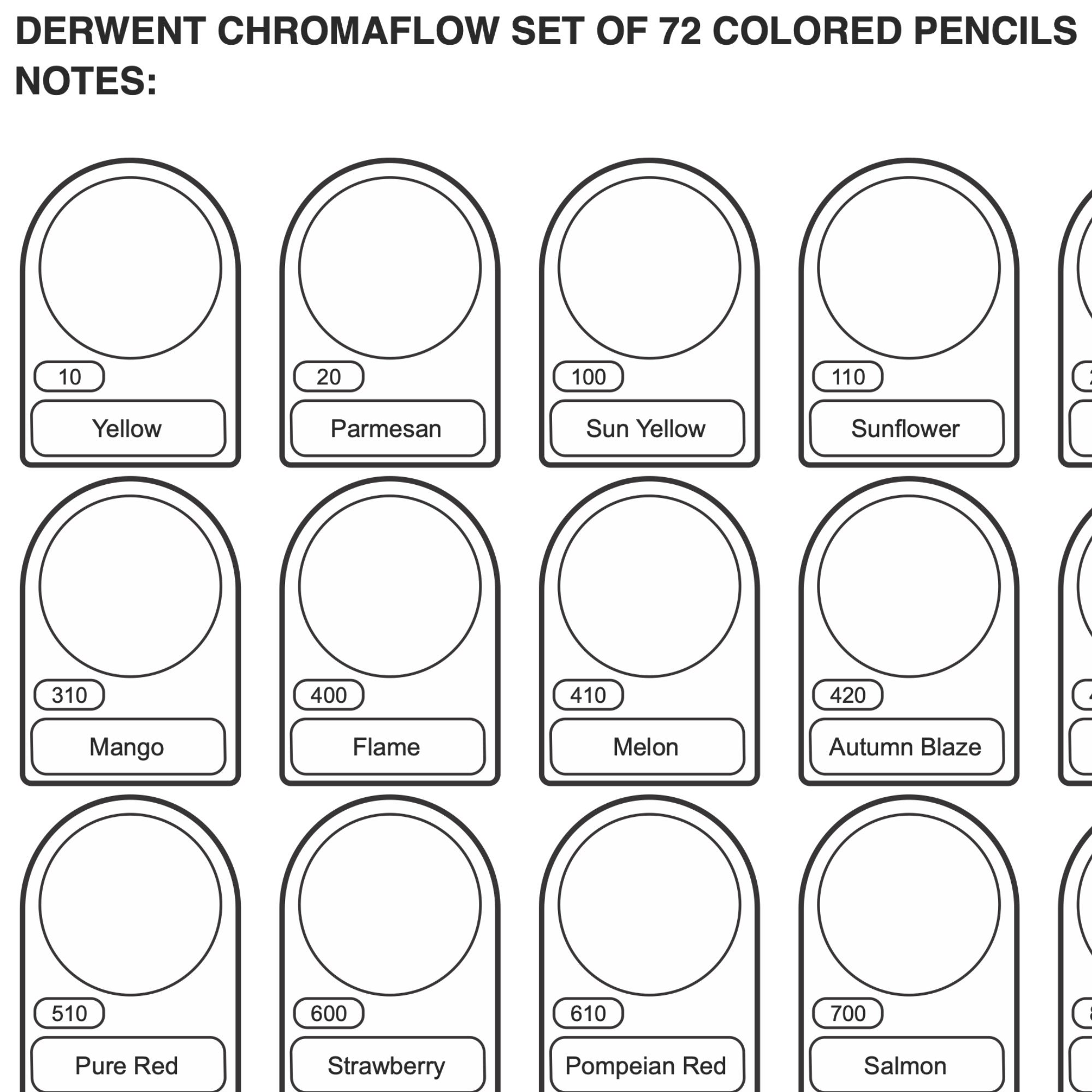Derwent Chromaflow 72 Colored Pencils Color Chart Prefilled Swatch ...