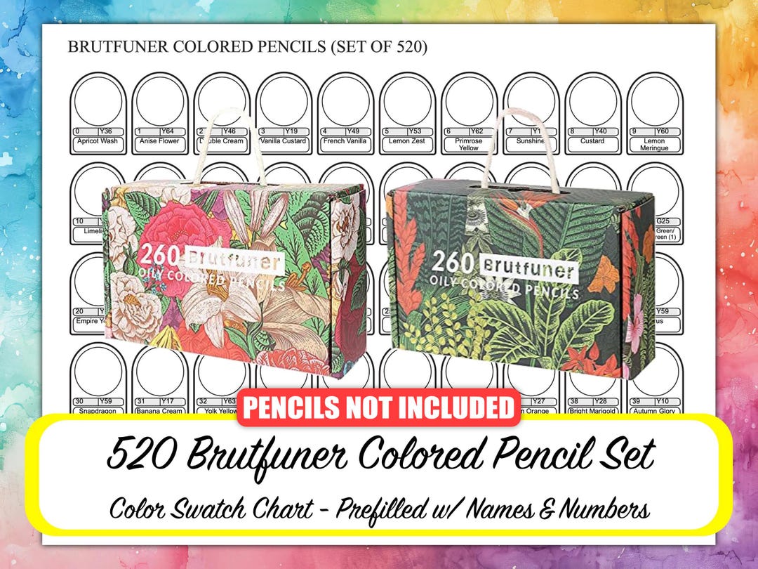520 BRUTFUNER Oily Colored Pencils- Color Swatch Chart- Prefilled W ...