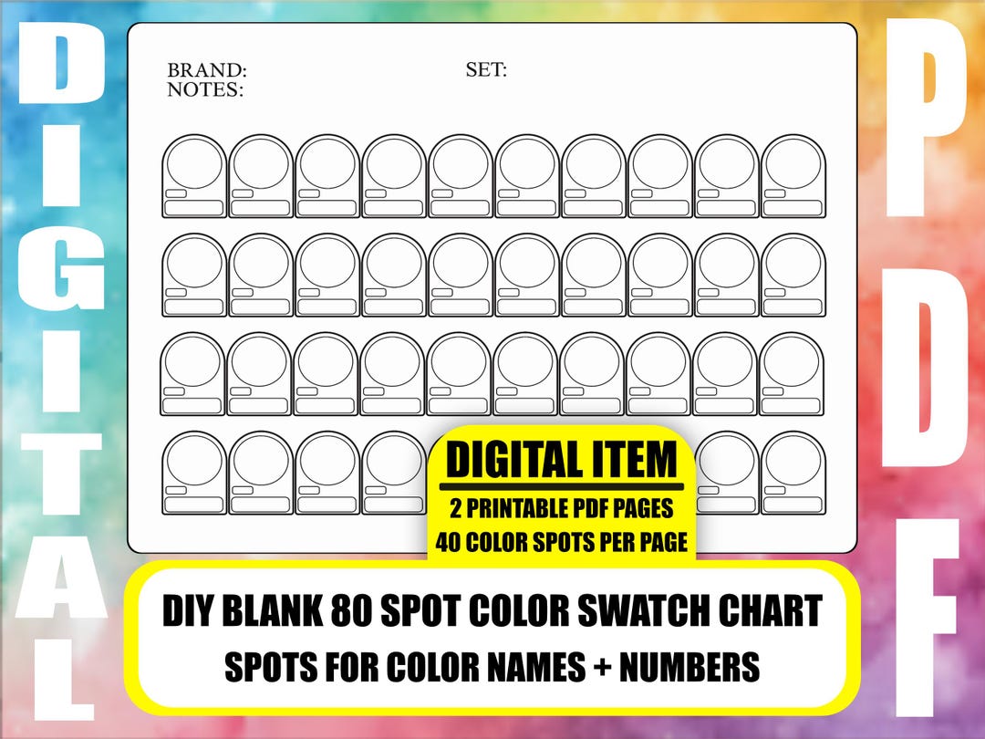 80 Color Printable Swatch Chart- Generic - DIY- Artist Reference ...