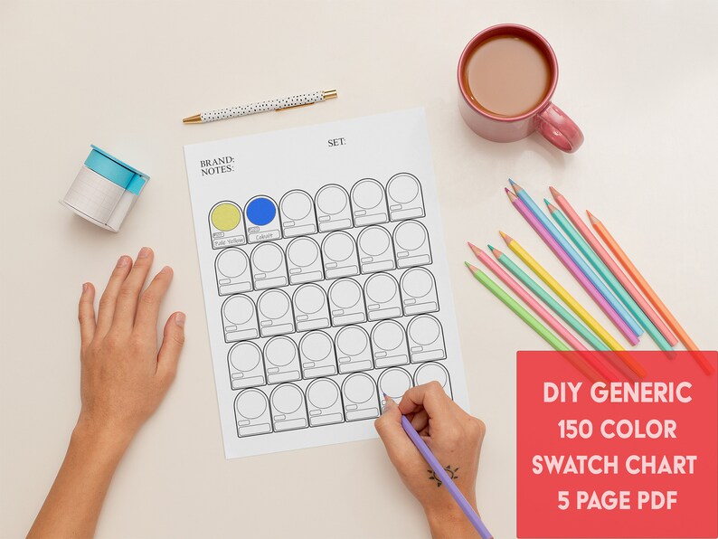 150 Color Swatch Chart Printable- Generic - DIY- Artist Reference ...