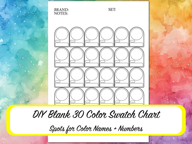 30 Color Swatch Chart- BLANK DIY- Spots for Color Names & Numbers PDF ...