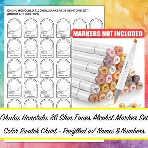 OHUHU HONOLULU Skin Tone 36 Color Alcohol Marker Swatch Chart for Brush ...