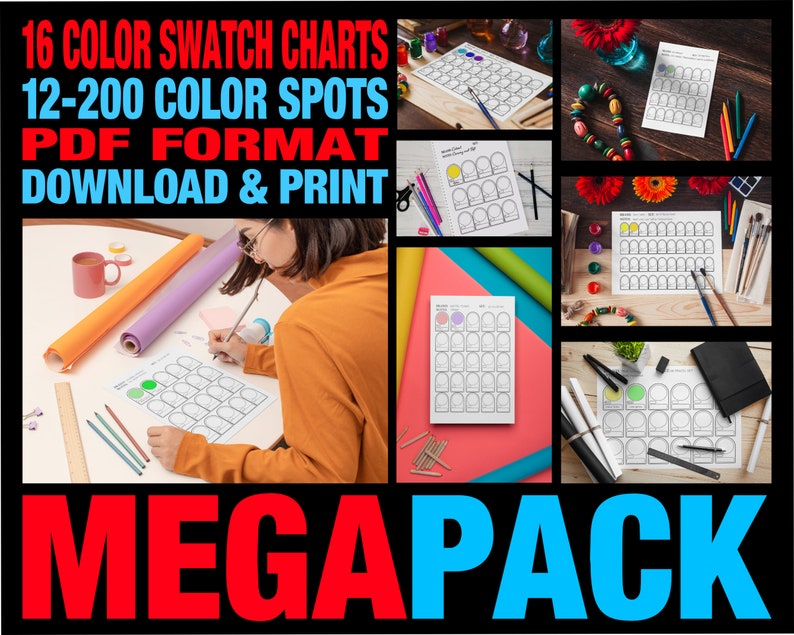 16 Printable Color Swatch Chart Mega Pack DIY Generic Colored Pencils ...