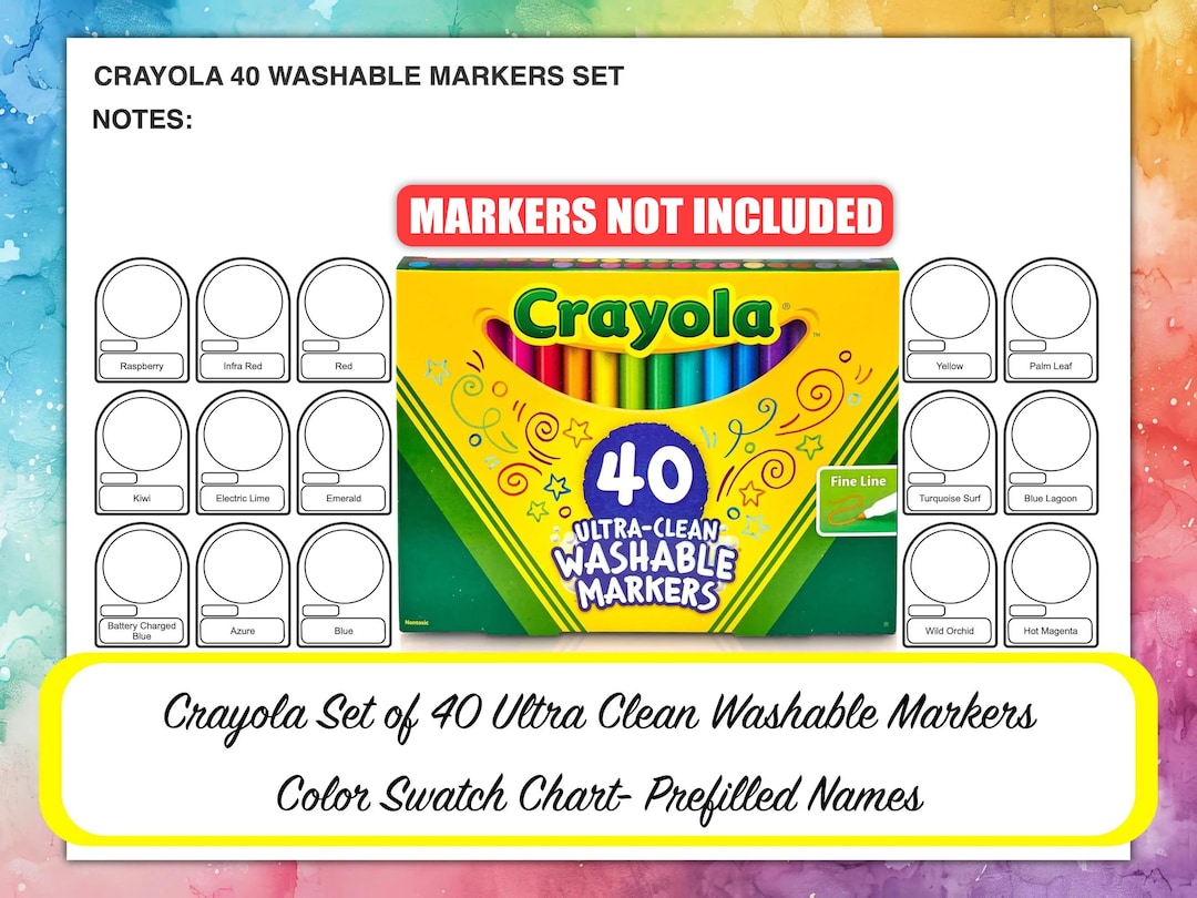 CRAYOLA 40 Ultra Clean Washable Markers Color Swatch Chart- Prefilled ...