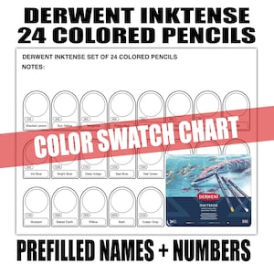 DERWENT INKTENSE 24 Colored Pencils Color Chart- Prefilled Swatch ...