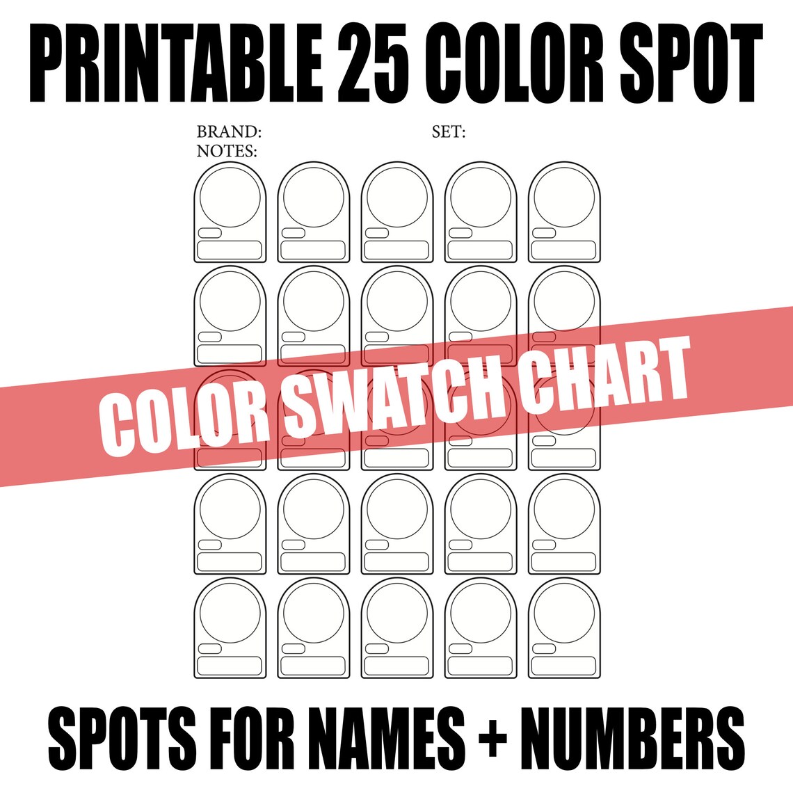 25 Color Swatch Chart Printable Generic DIY Artist Reference Colored ...
