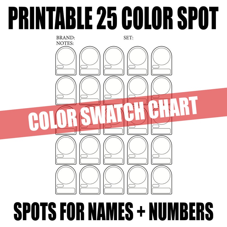 25 Color Swatch Chart Printable Generic DIY Artist Reference Colored ...