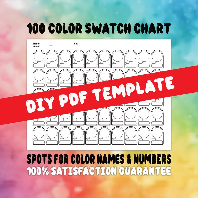 100 Color Swatch Chart- BLANK DIY- Spots for Color Names & Numbers PDF ...