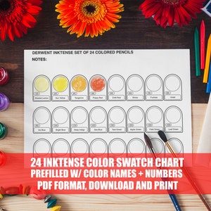 DERWENT INKTENSE 24 Colored Pencils Color Chart- Prefilled Swatch ...