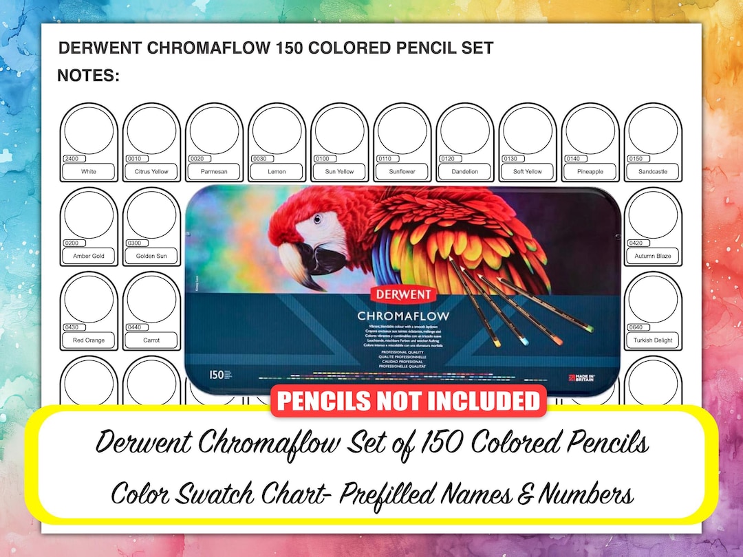 DERWENT CHROMAFLOW 150 Colored Pencils Color Chart- Prefilled Swatch ...