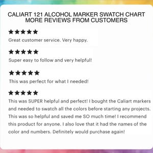 CALIART 121 Color Alcohol Brush Marker Set Swatch Chart- Prefilled ...