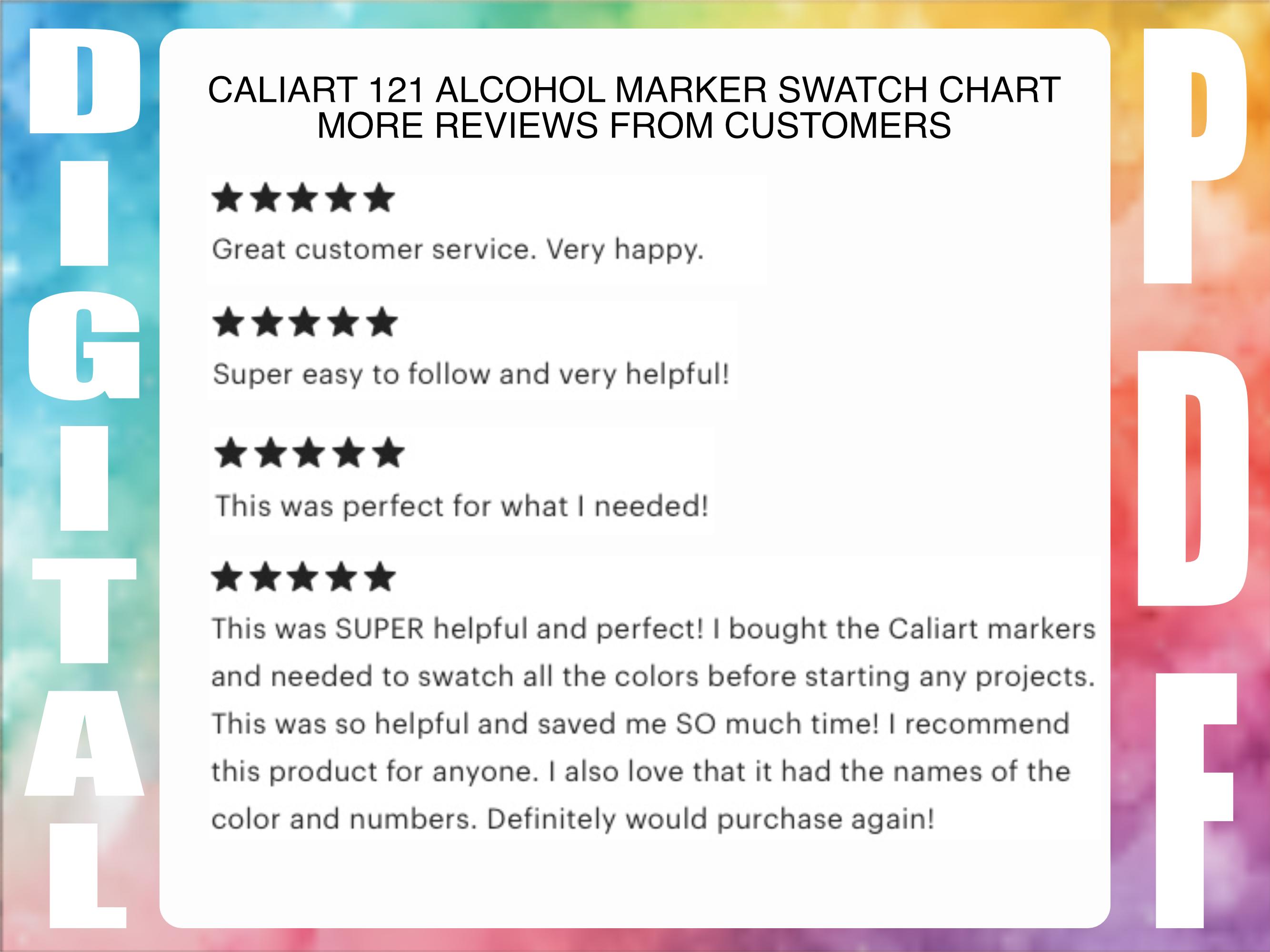 CALIART 121 Color Alcohol Brush Marker Set Swatch Chart- Prefilled ...