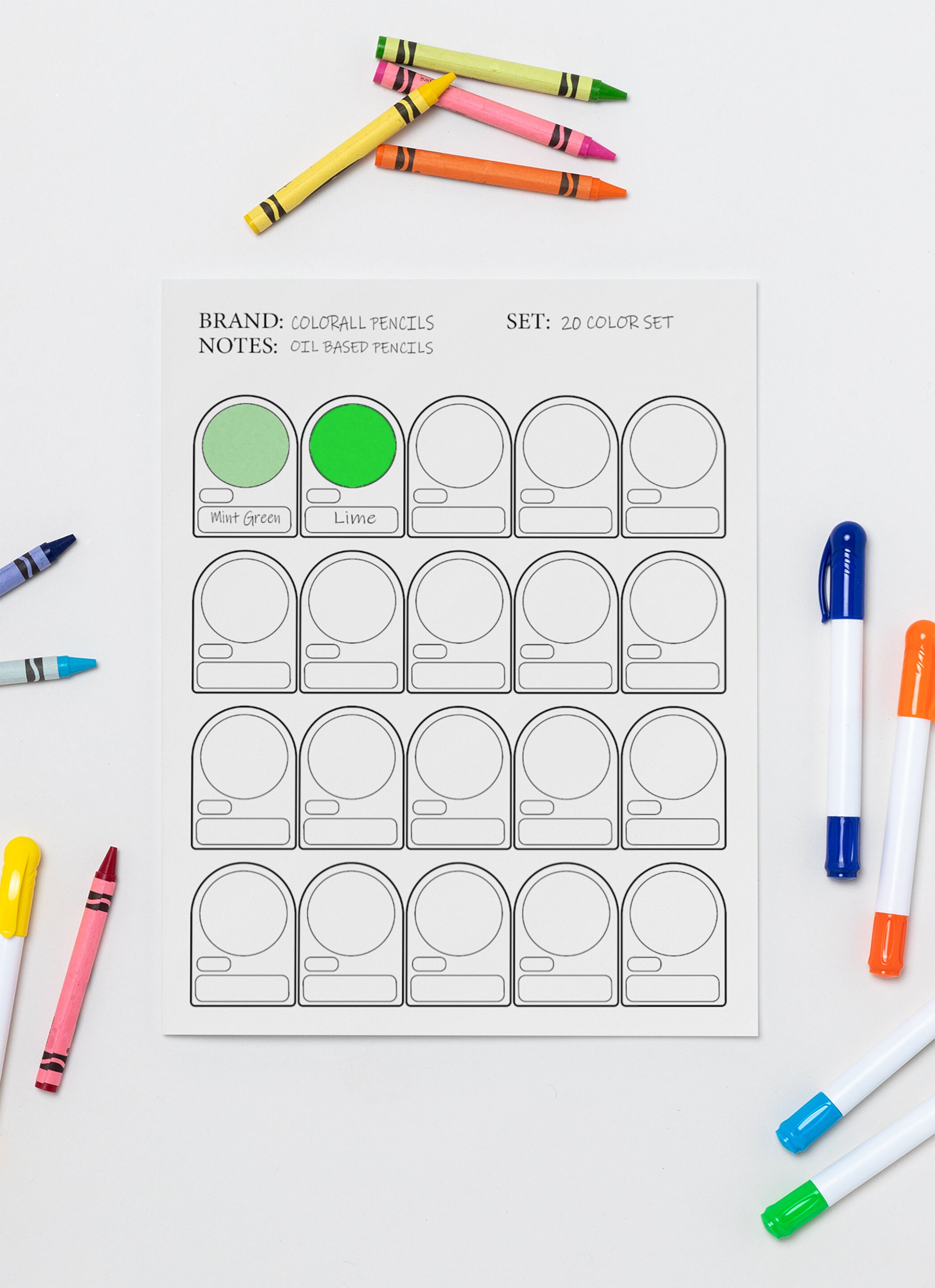 20 Color Swatch Chart Printable Generic DIY Artist Reference Colored ...