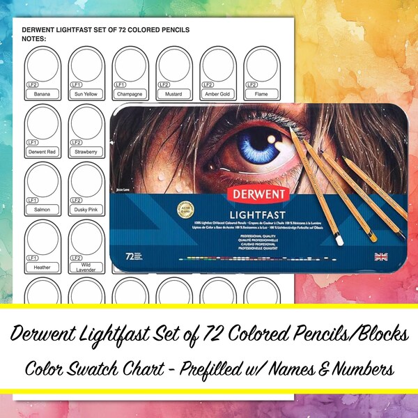 Derwent Chromaflow 72 Colored Pencils Color Chart Prefilled Swatch ...