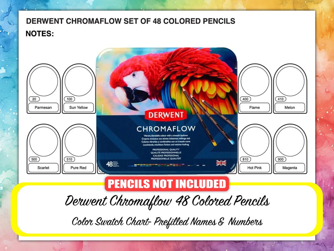 Derwent Chromaflow 48 Colored Pencils Color Chart- Prefilled Swatch ...