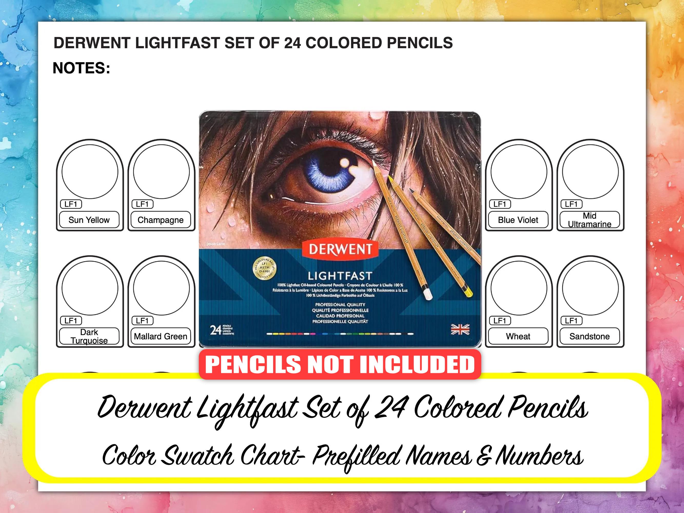 DERWENT LIGHTFAST 24 Colored Pencils Color Swatch Chart- Prefilled ...