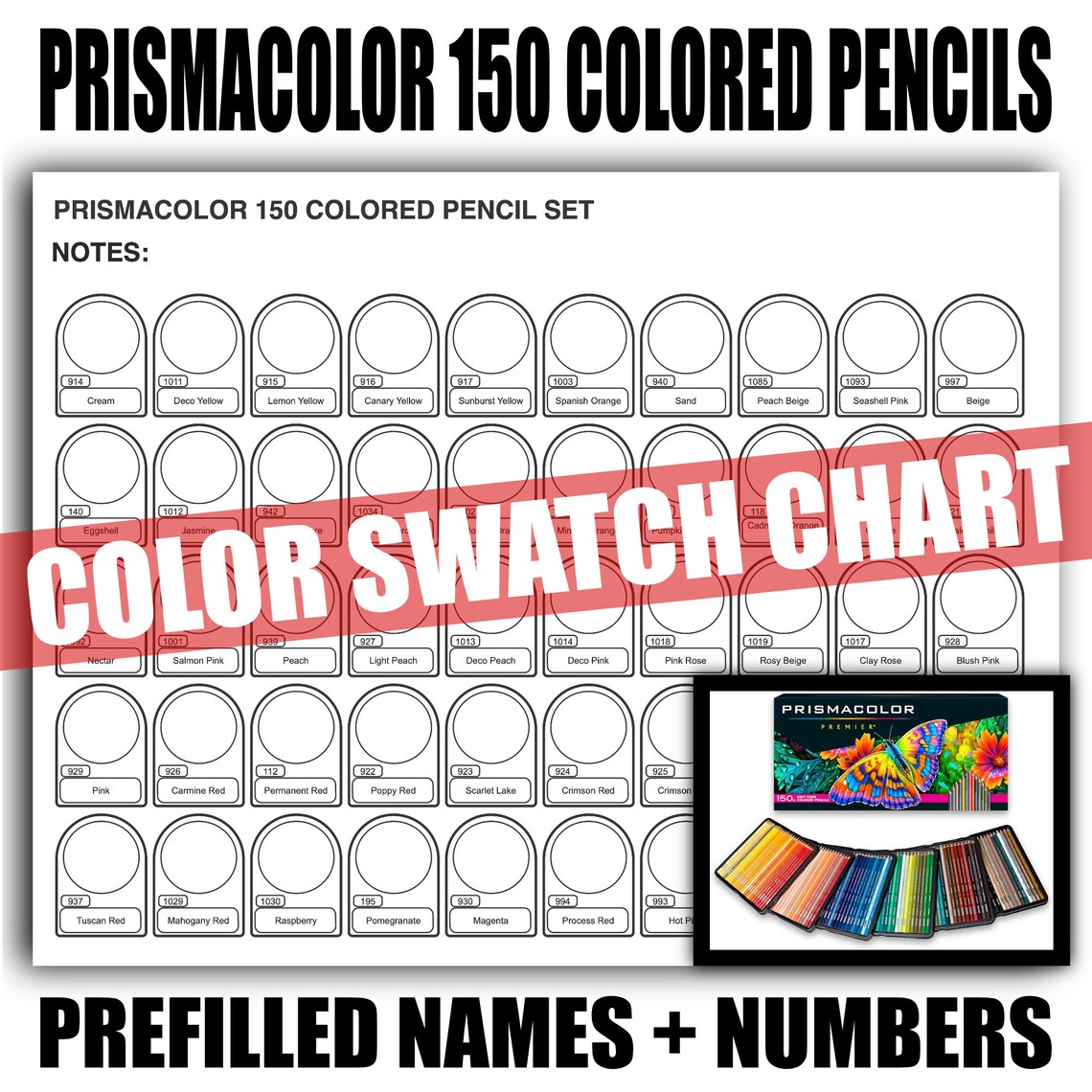 Prismacolor 150 Colored Pencils Color Chart Prefilled Swatch Template ...