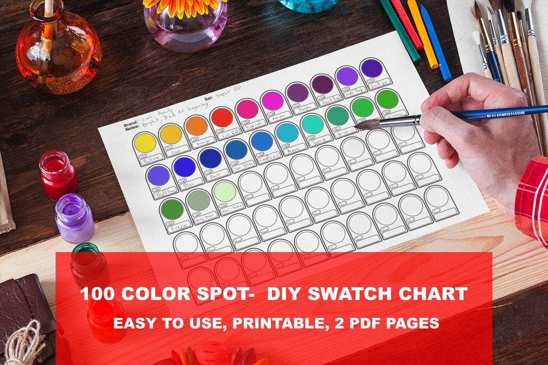 100 Color Printable Swatch Chart Generic DIY Artist - Etsy