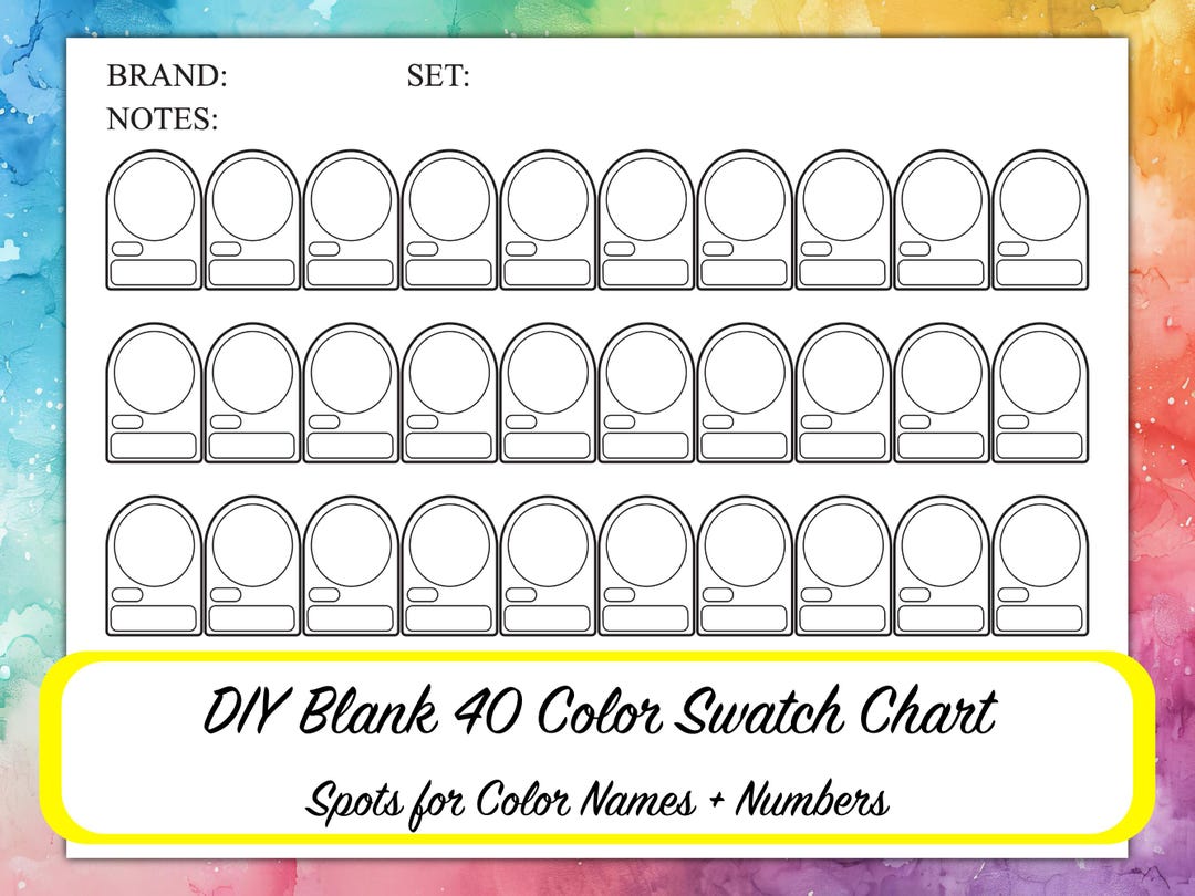 40 Color Printable Swatch Chart- Generic - DIY- Artist Reference ...