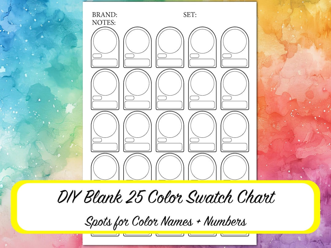 25 Color Swatch Chart Printable- Generic - DIY- Artist Reference ...
