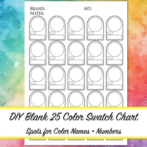 25 Color Swatch Chart Printable- Generic - DIY- Artist Reference ...