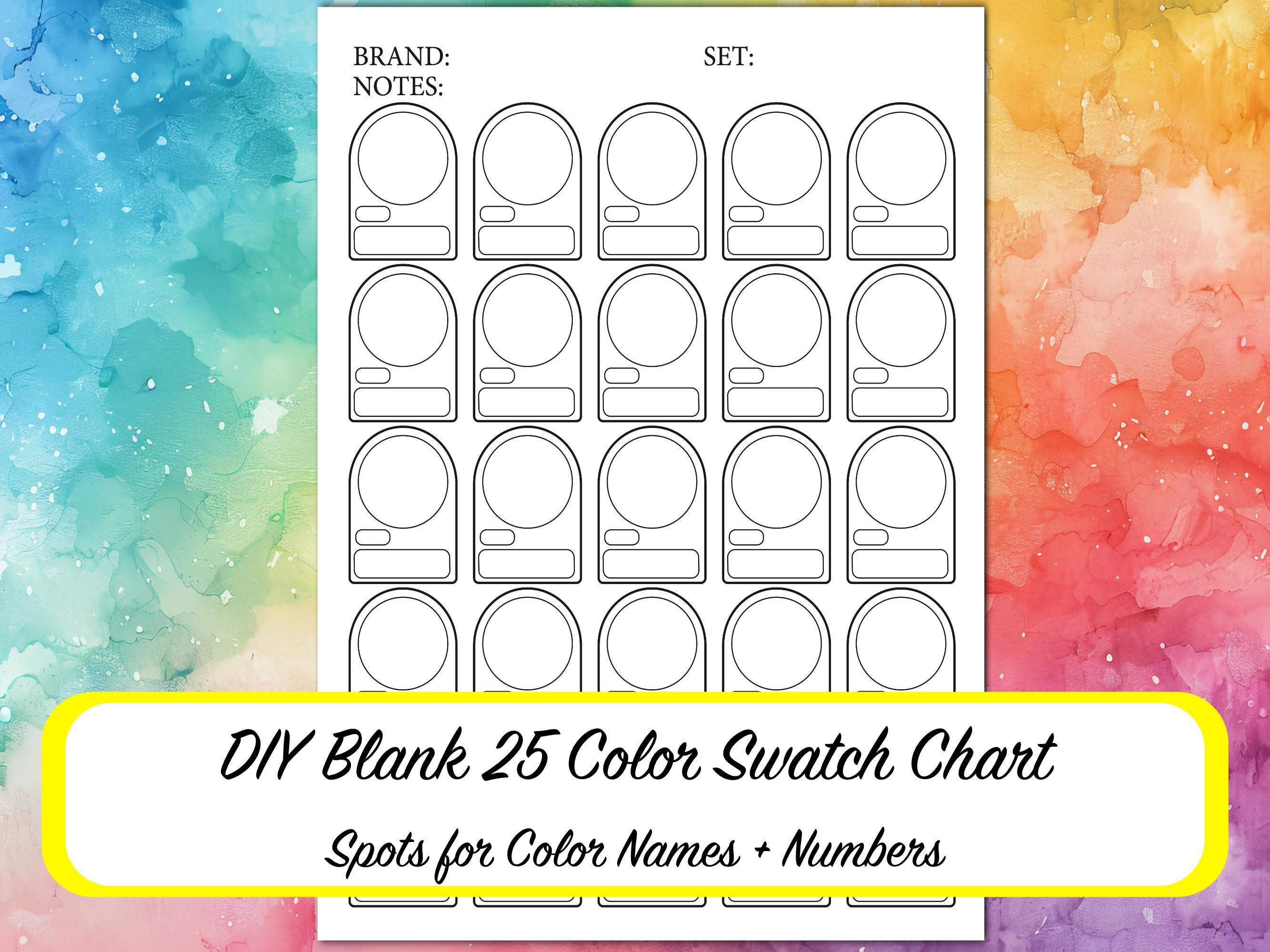25 Color Swatch Chart Printable Generic DIY Artist Reference Colored ...